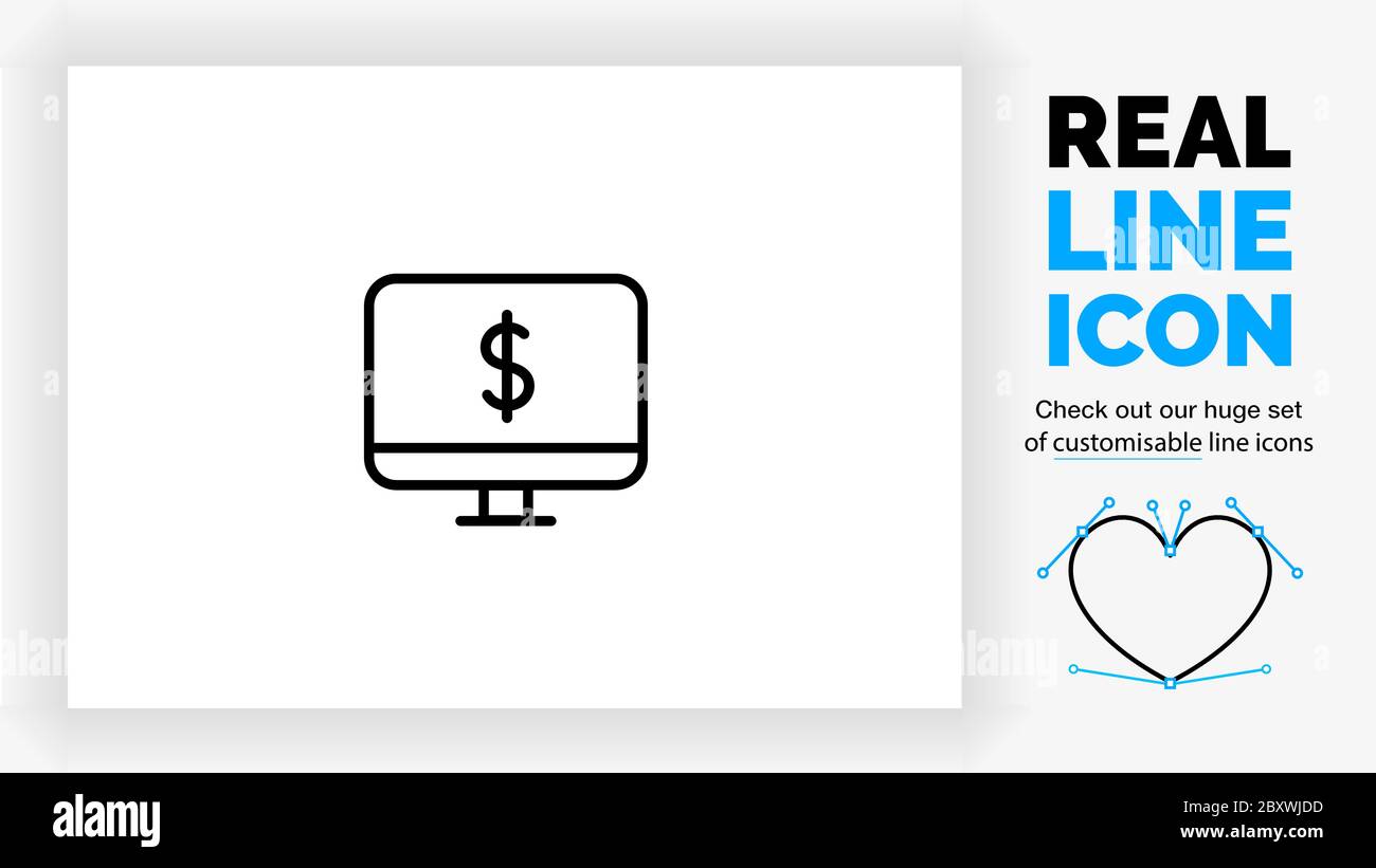 Editable line icon of a desktop computer with a dollar sign Stock ...