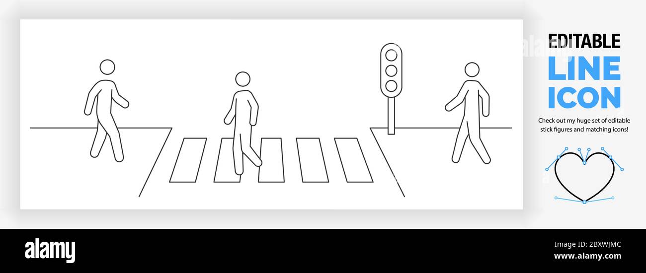 Editable linear stick figure iwalking the cross road Stock Vector Image ...