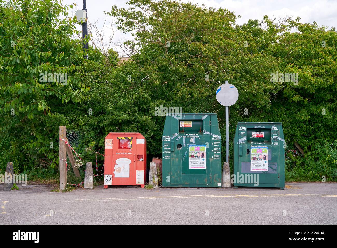 Charity recycling skips Stock Photo - Alamy