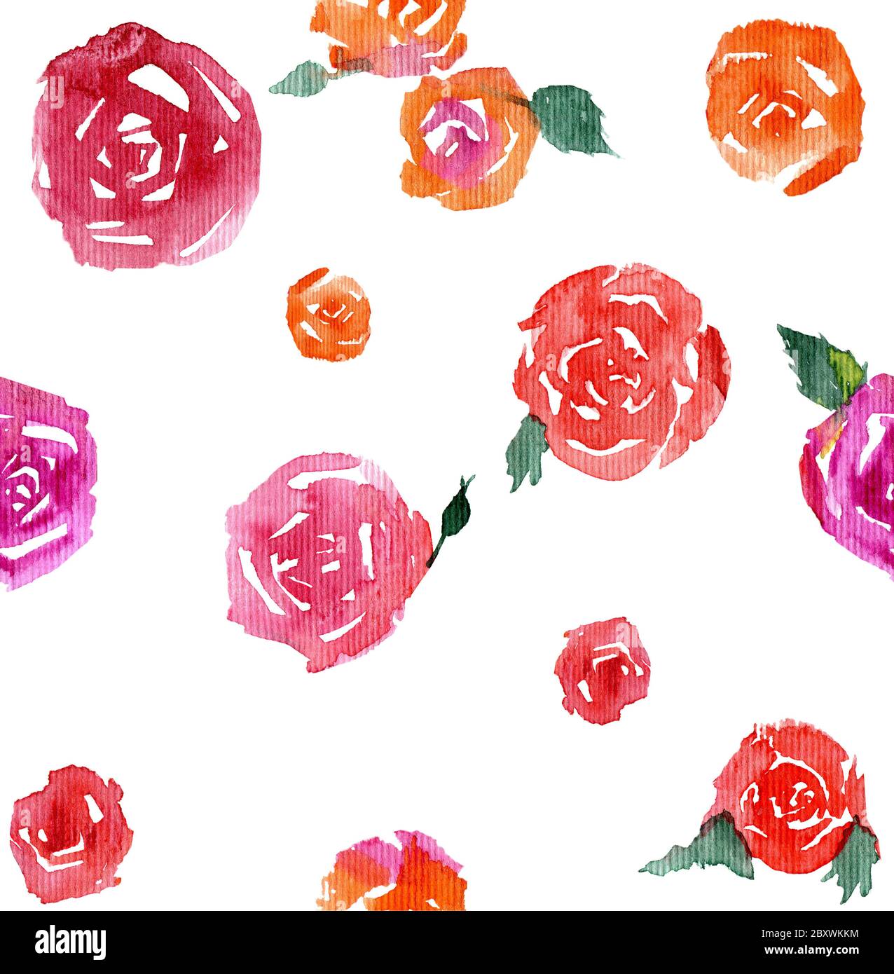 Seamless watercolor background of pink roses on a white Stock Photo - Alamy