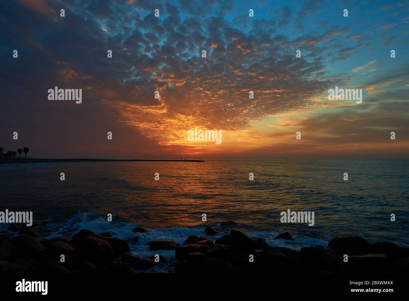 A beautiful sunrise on the beach in Chilches, Castellón, Spain Stock ...