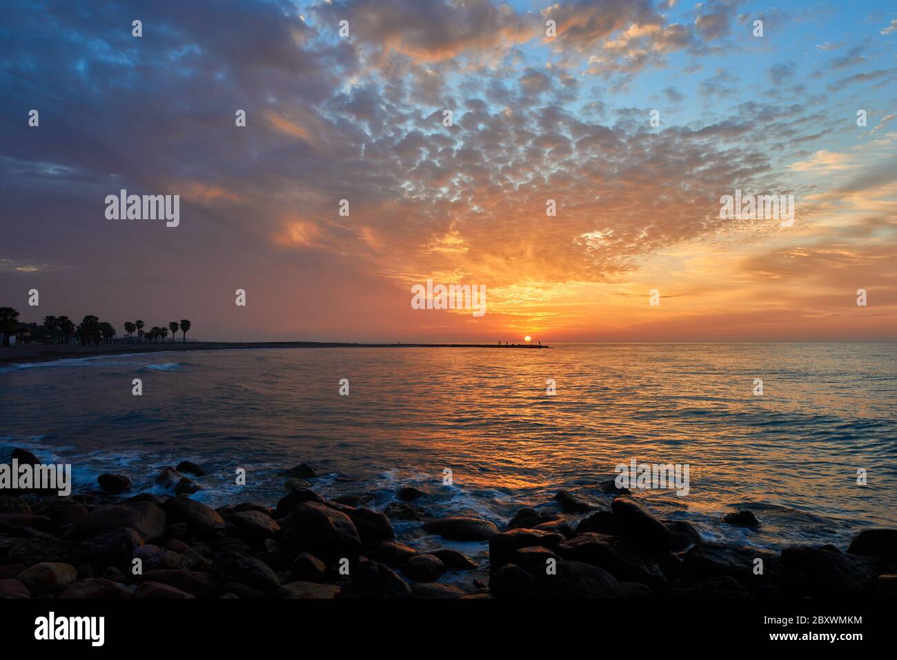 A beautiful sunrise on the beach in Chilches, Castellón, Spain Stock ...