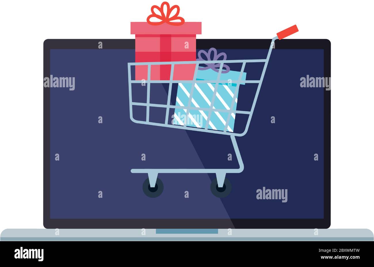 Laptop with gifts inside cart vector design Stock Vector Image & Art ...
