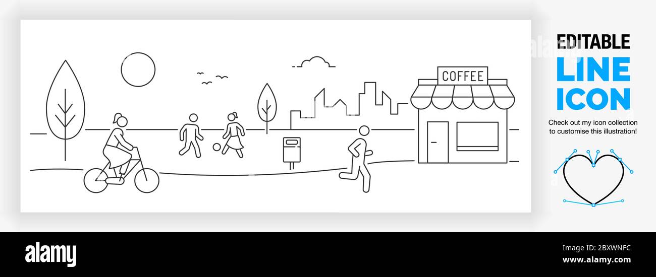 Editable line illustration of city and park life Stock Vector Image ...