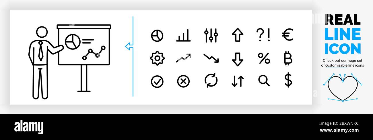 Editable real line icon of a business man giving a presentation Stock ...