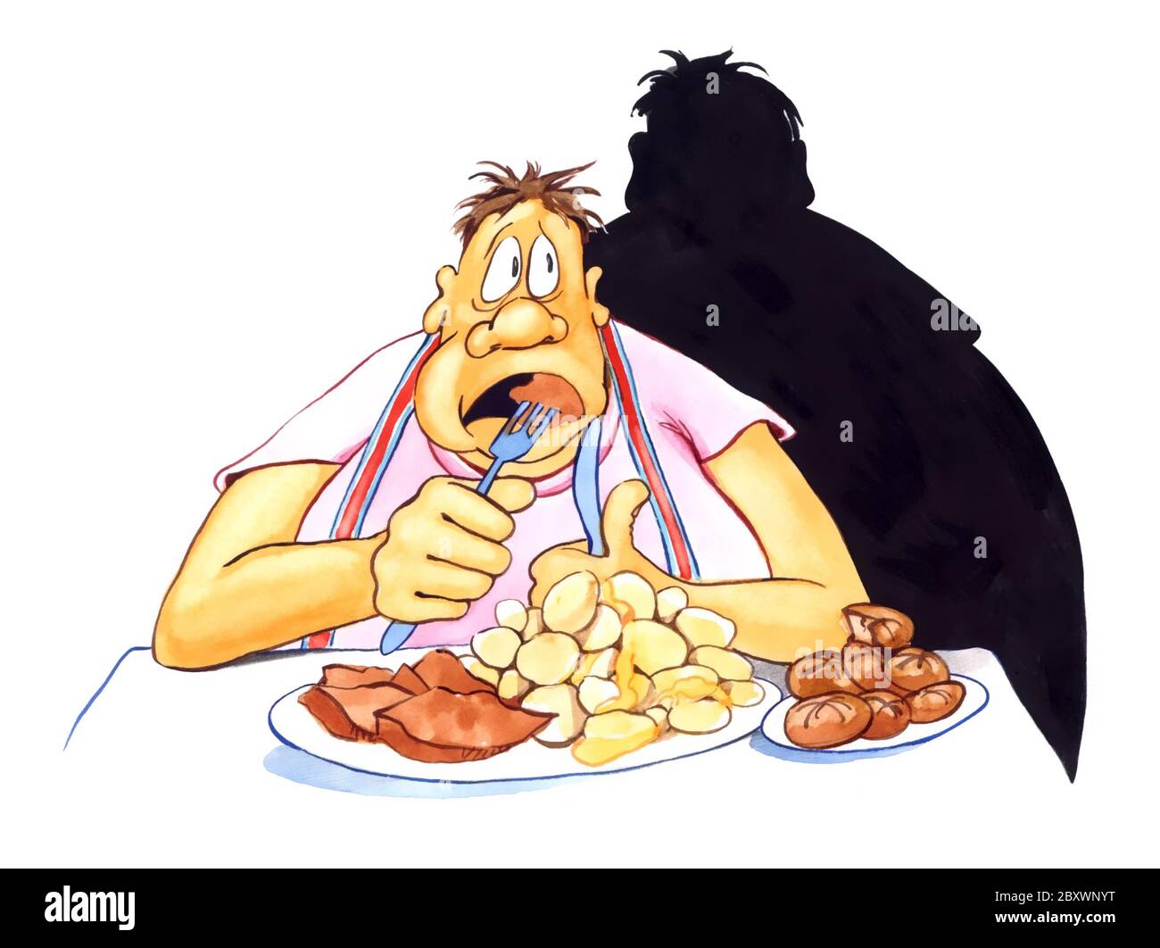 stressed overweight man eating Stock Photo - Alamy
