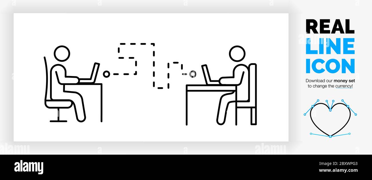 Editable real line icon of stick figure people working from home Stock ...