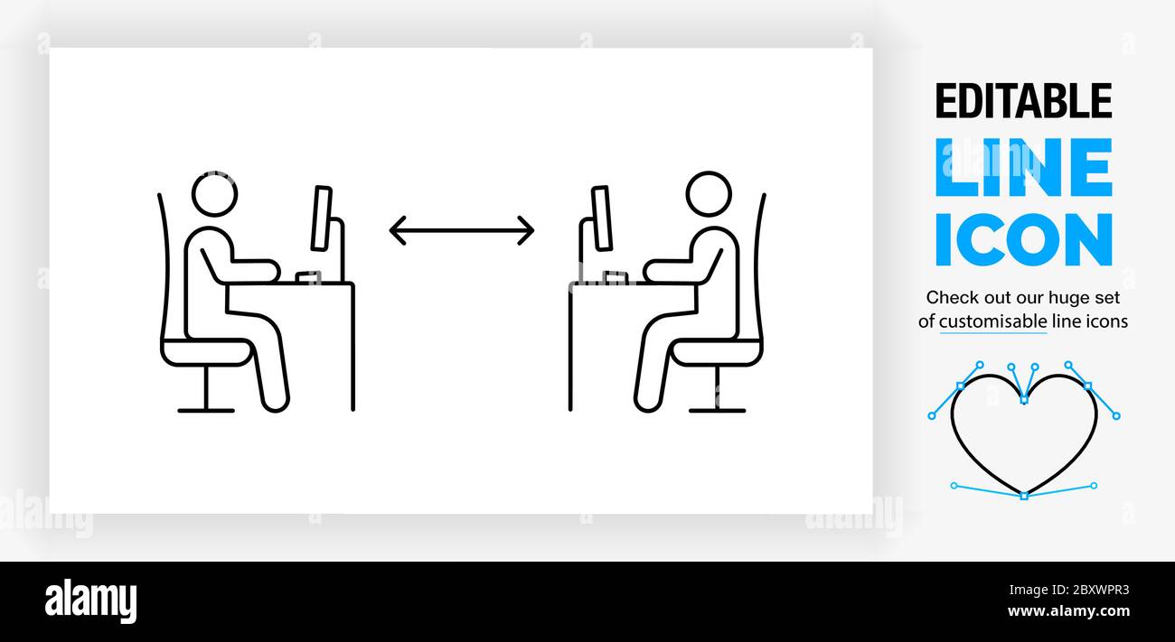 Editable line icon of working with social distance in the office Stock ...