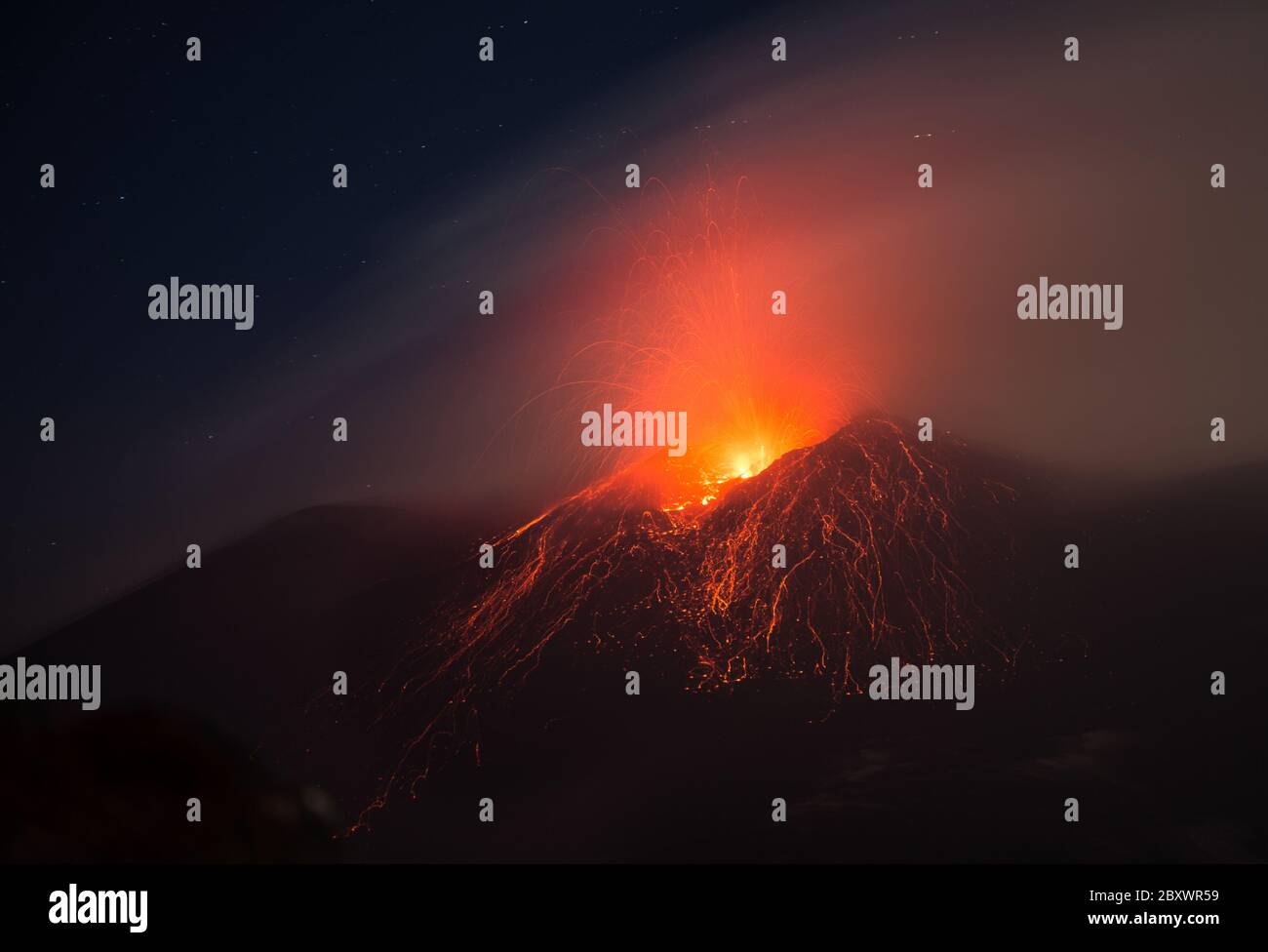 Etna volcano eruption with lava flow - Sicily adventures Stock Photo ...