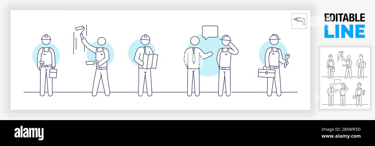 Editable line icon of construction workers Stock Vector Image & Art - Alamy