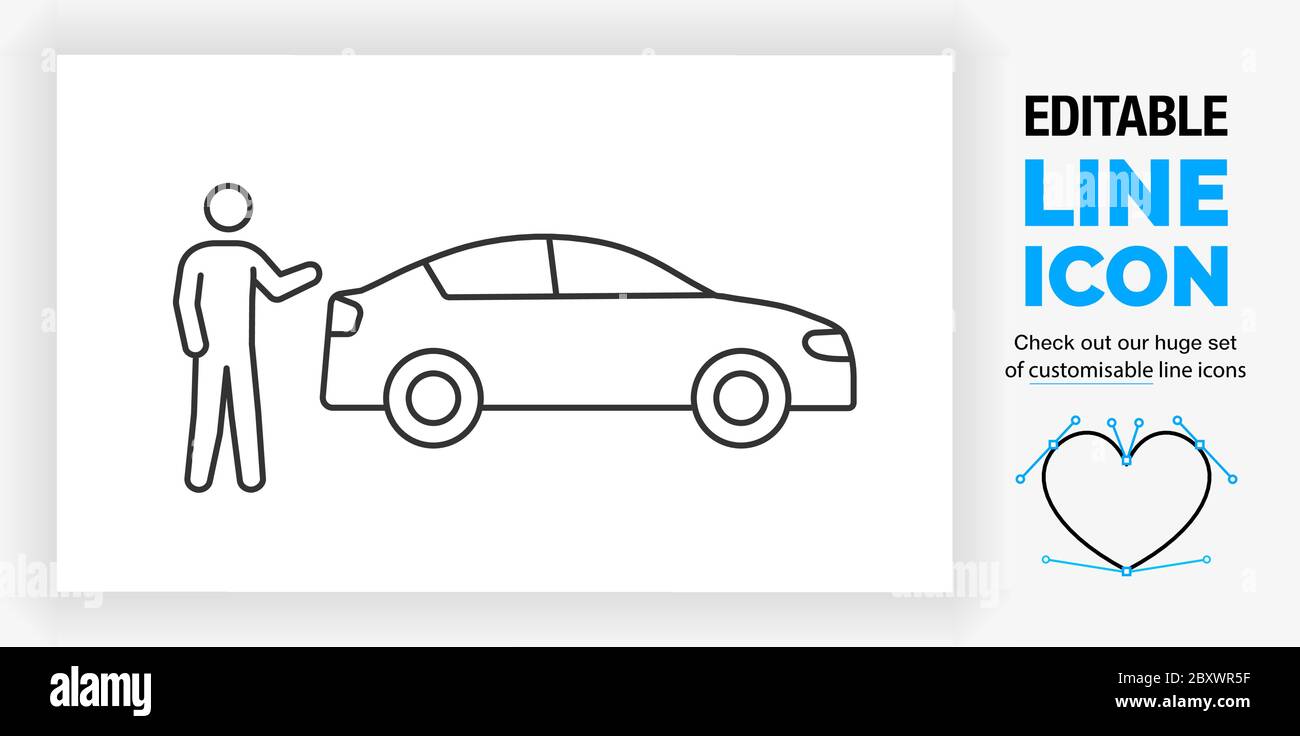 Editable line icon of a car salesman of driver showing his car Stock ...