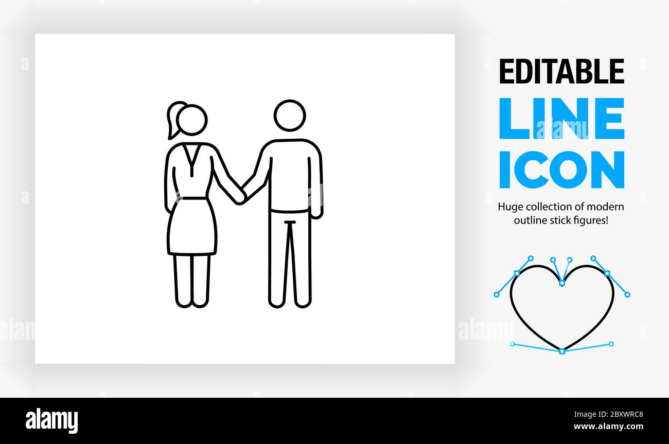 Editable line icon of stick figures holding hands Stock Vector Image ...