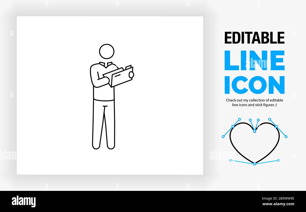 Editable line icon of a stick figure person opening a file Stock Vector ...