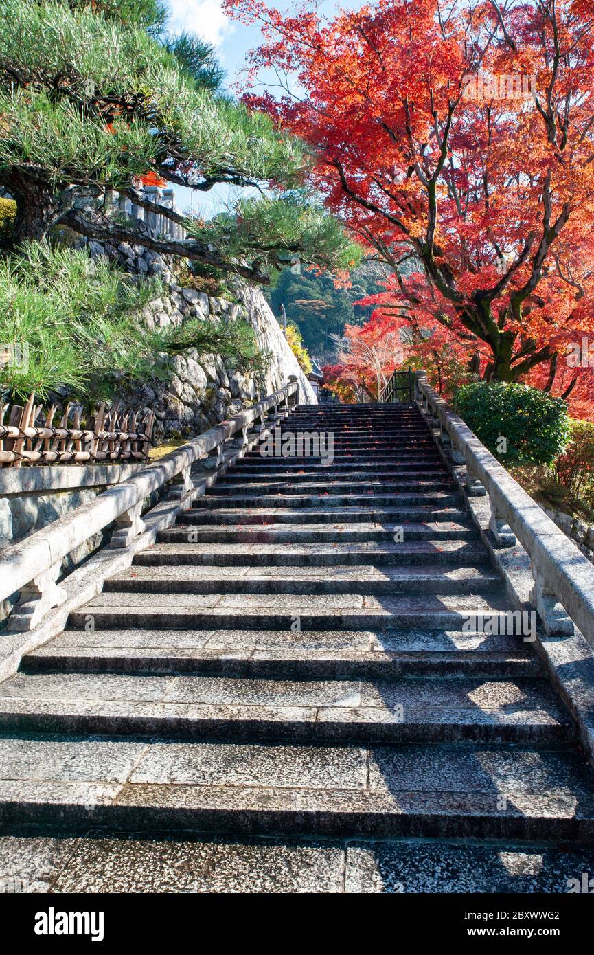 One of the impressive staircases at the Kiyomizu-dera shrine in Kyoto ...