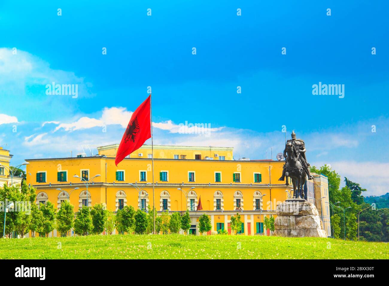 Monument to Skanderbeg in Scanderbeg Square in the center of Tirana ...