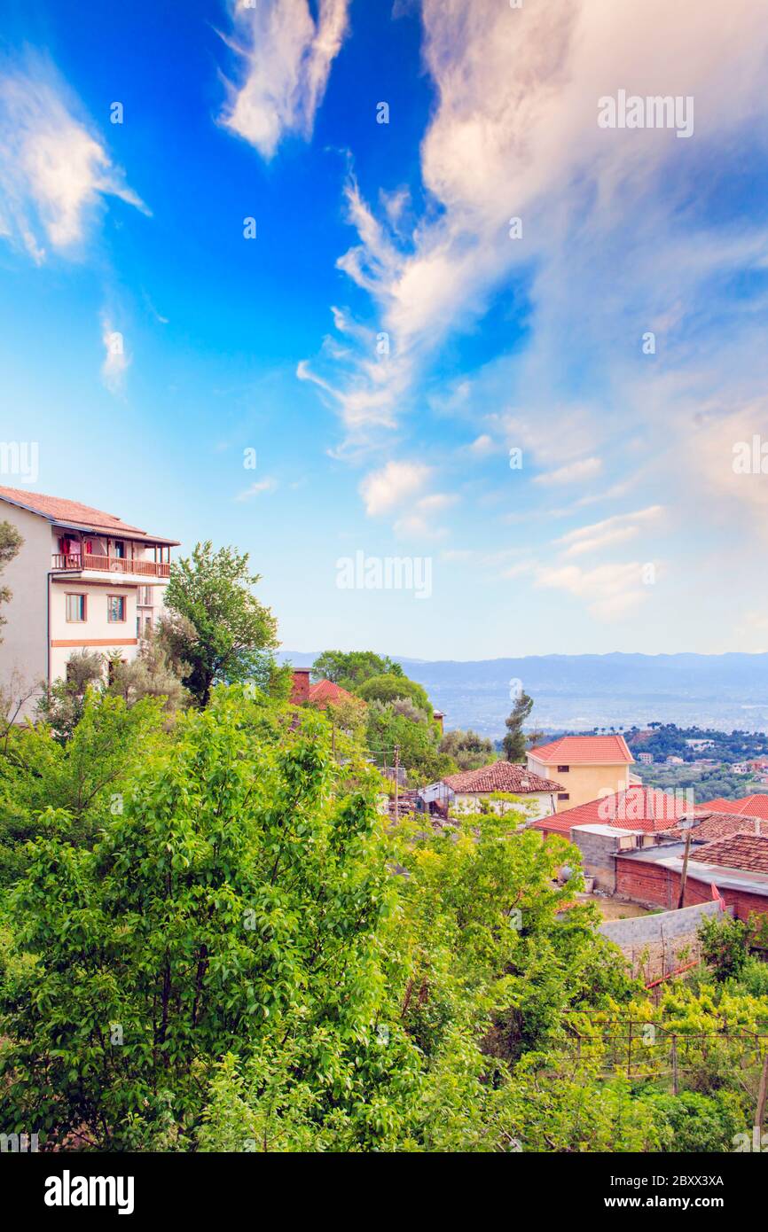 Beautiful view of the medieval town of Kruj at the top of the Sary ...