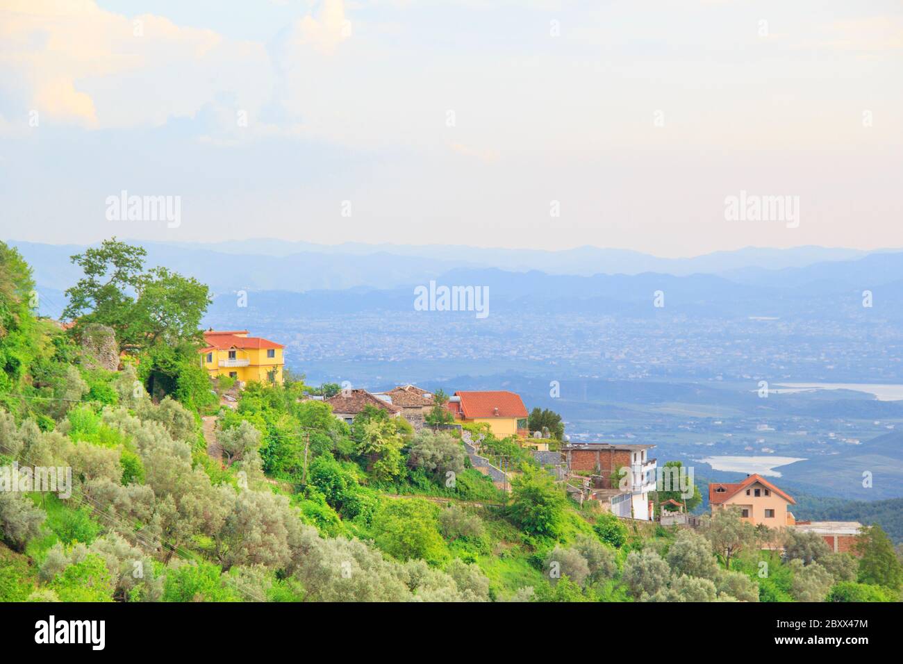 Beautiful view of the medieval town of Kruj at the top of the Sary ...