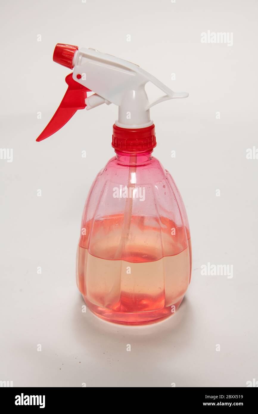 Pink transparent foggy spray bottle isolated on white background Stock ...
