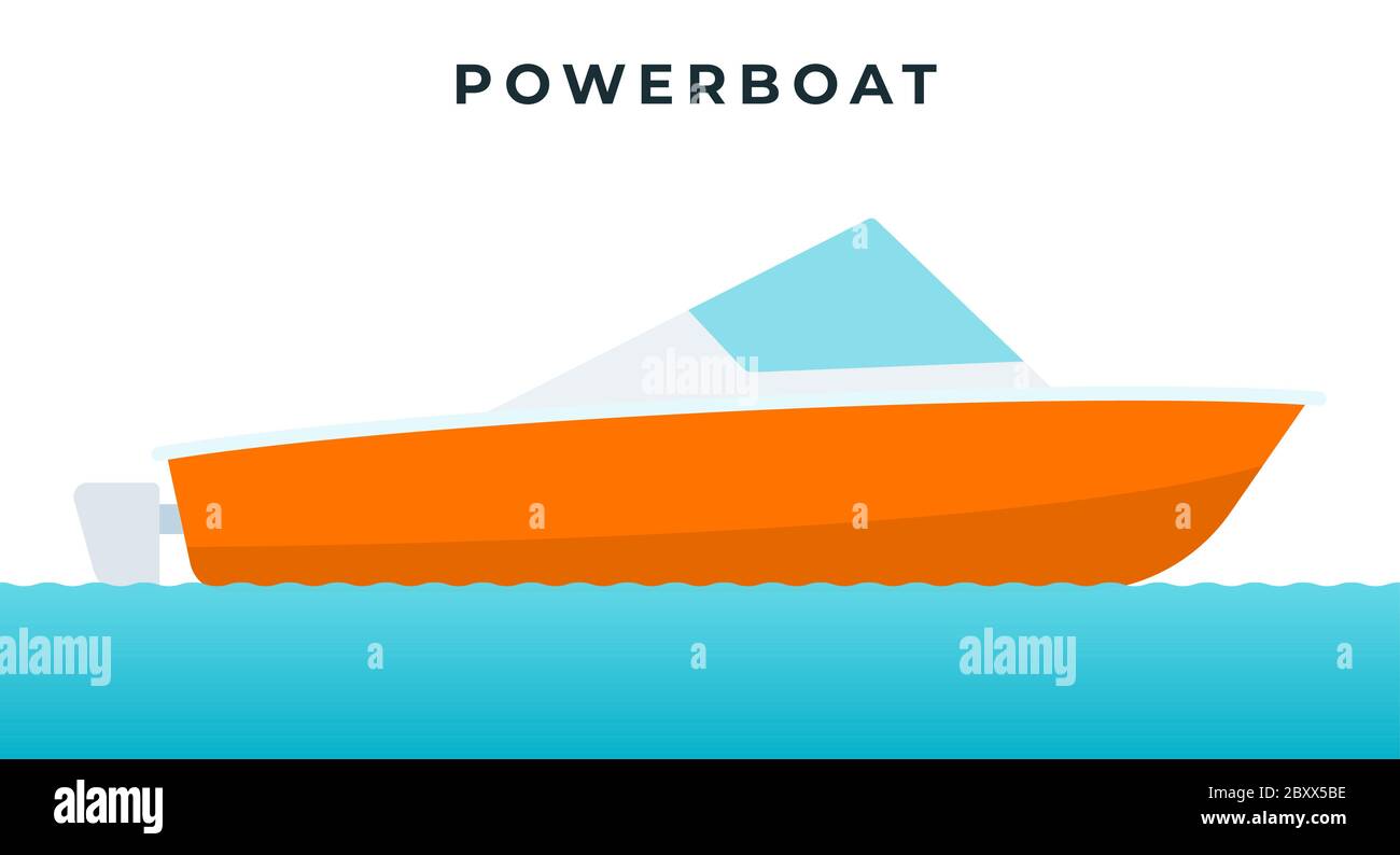Powerboat , small boat equipped with an outboard motor vector icon flat ...