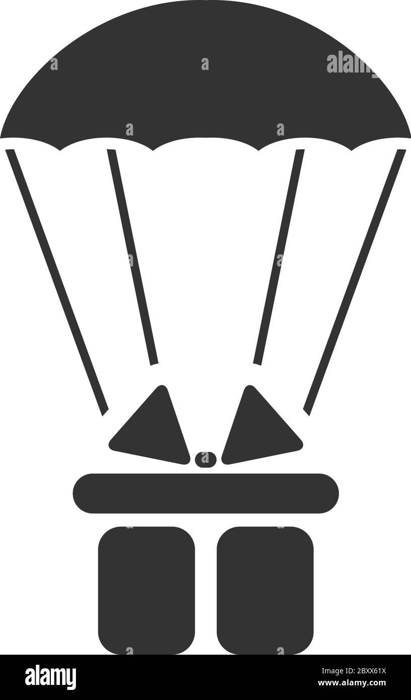 Parachute gift box package. Black Icon Flat on white background Stock ...