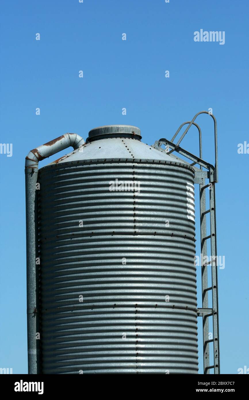 Metal feed silo Stock Photo - Alamy