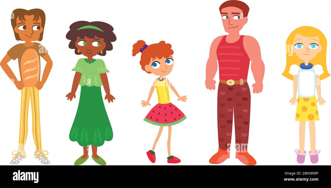 Healthy food groups (grains, vegetables, fruits, proteins, and dairy ...