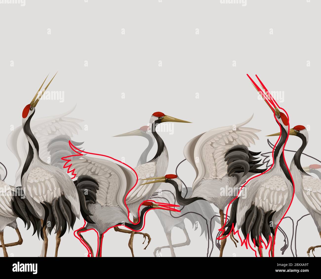 Border with Japanese white cranes. Oriental wallpaper Stock Vector ...