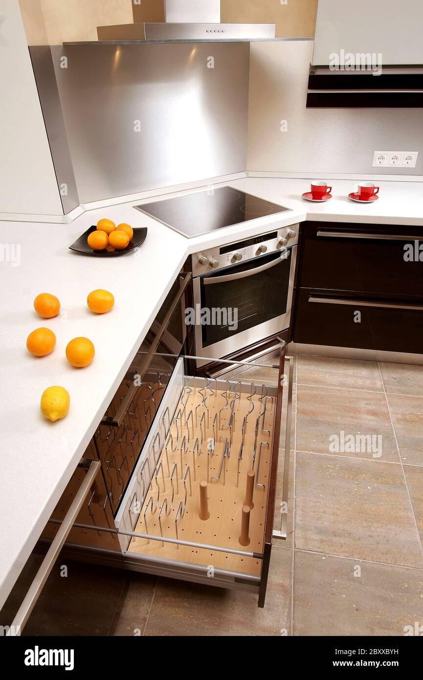 Modern kitchen with the built in home appliances Stock Photo - Alamy