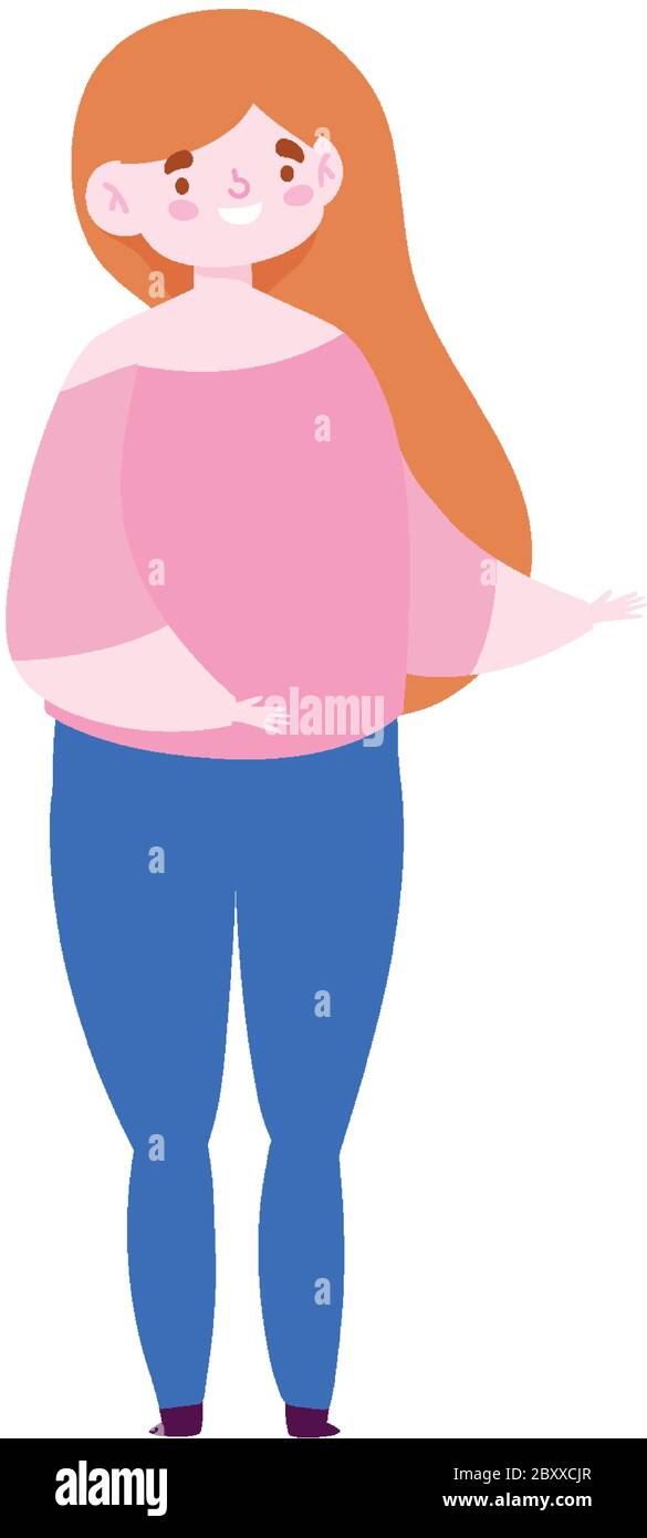young woman character cartoon female figure isolated design icon vector ...