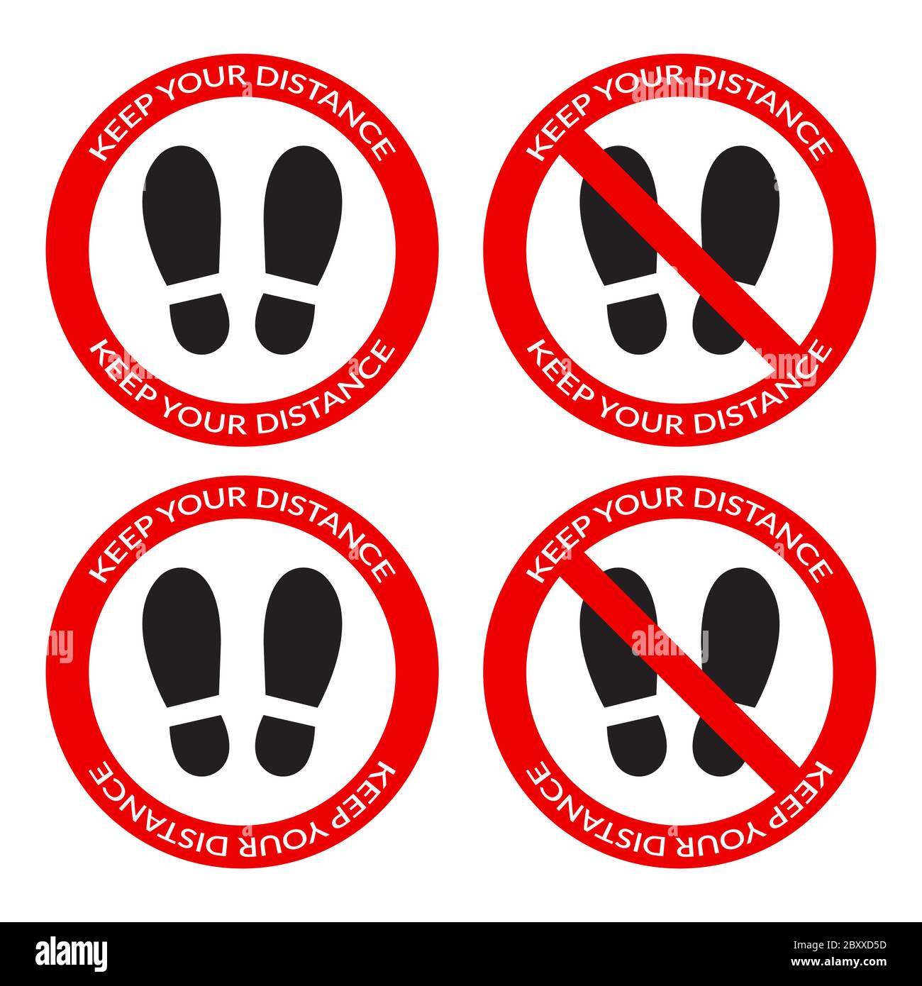 Keep your distance footprint sign sticker in round red frame for ...