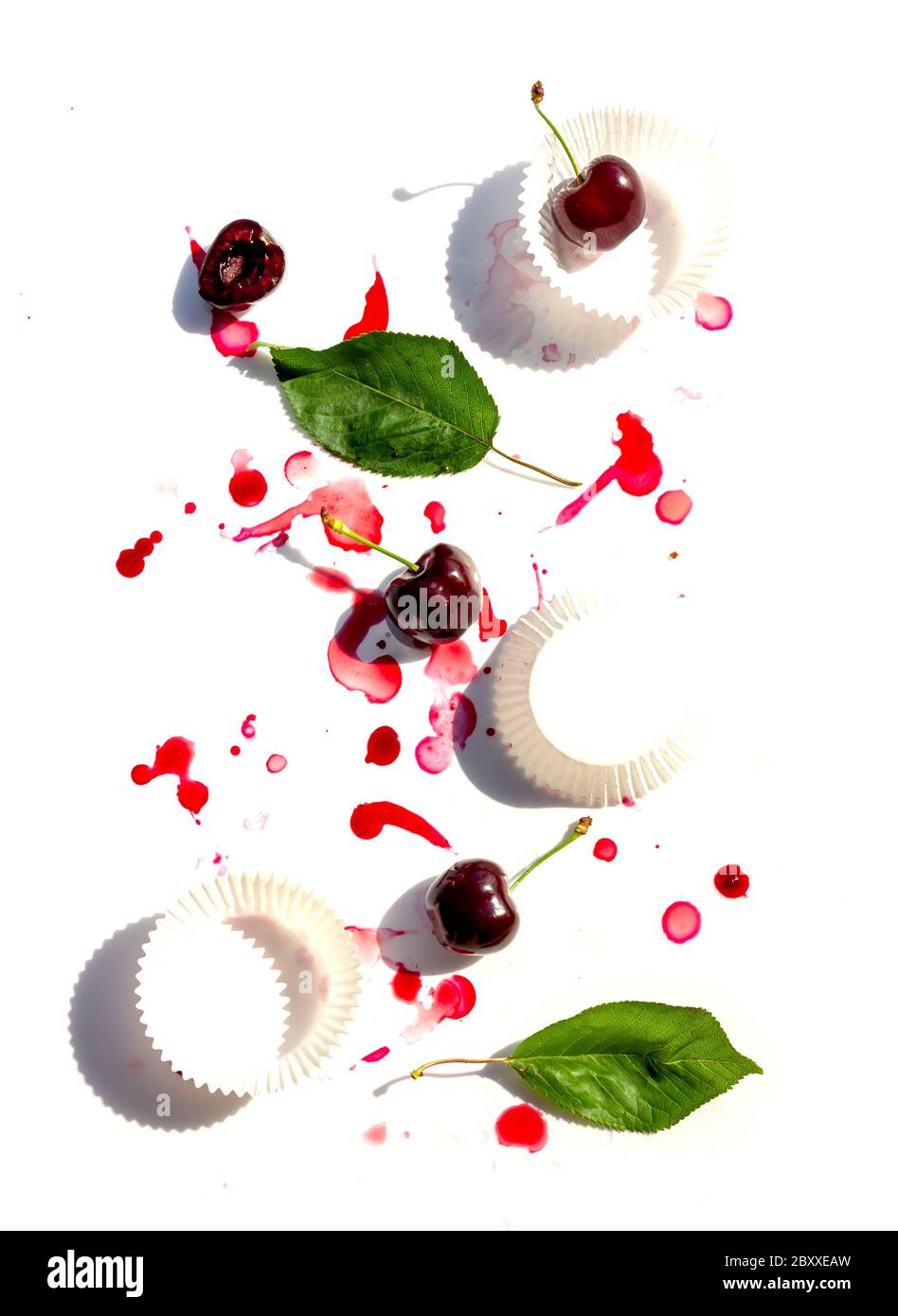 Summer creative cherry layout. Ripe cherry fruit on white background ...