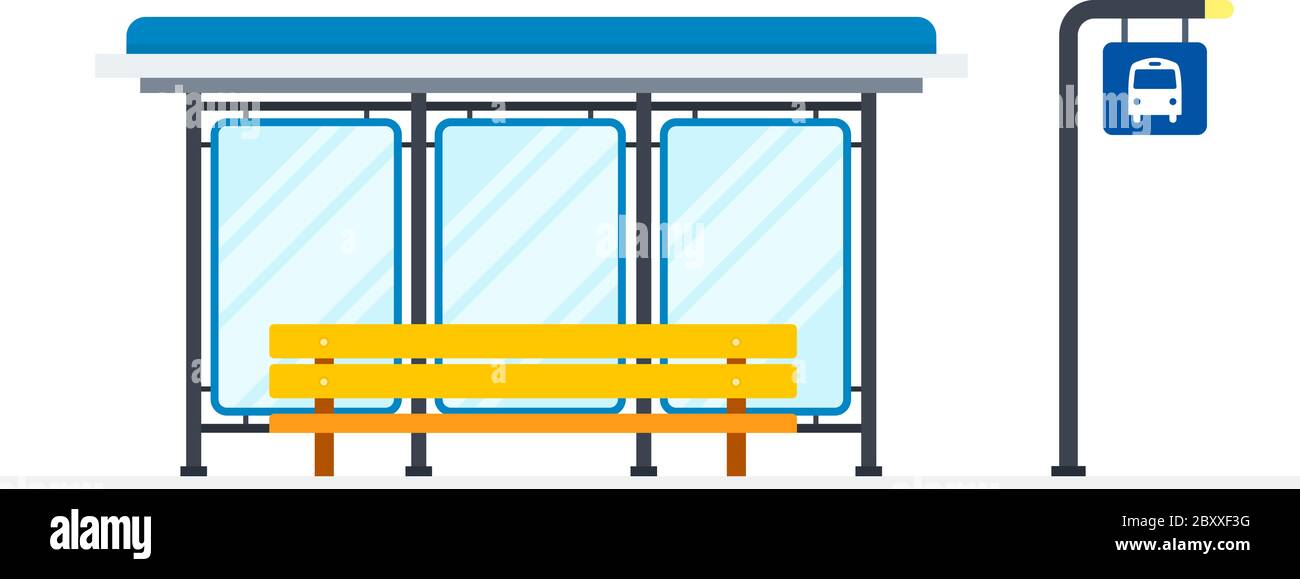 Public bus stop vector flat material design isolated object on white ...