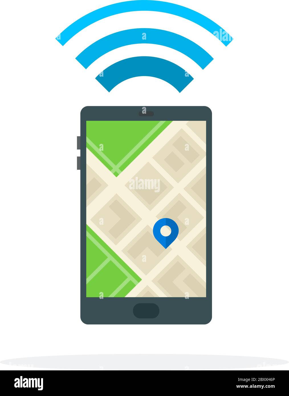 Location signal on phone vector flat material design isolated object on ...