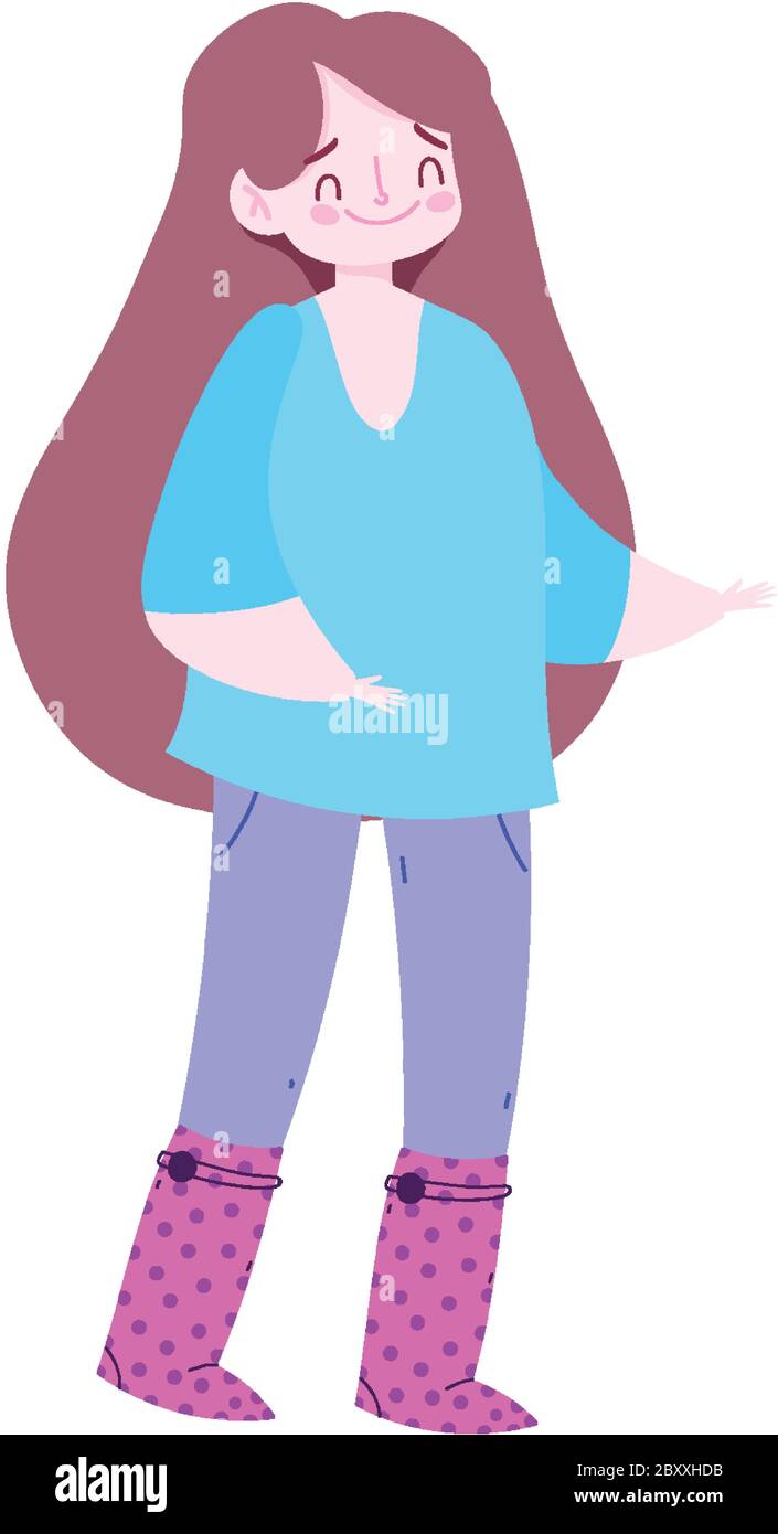 young woman character cartoon female figure isolated design icon vector ...