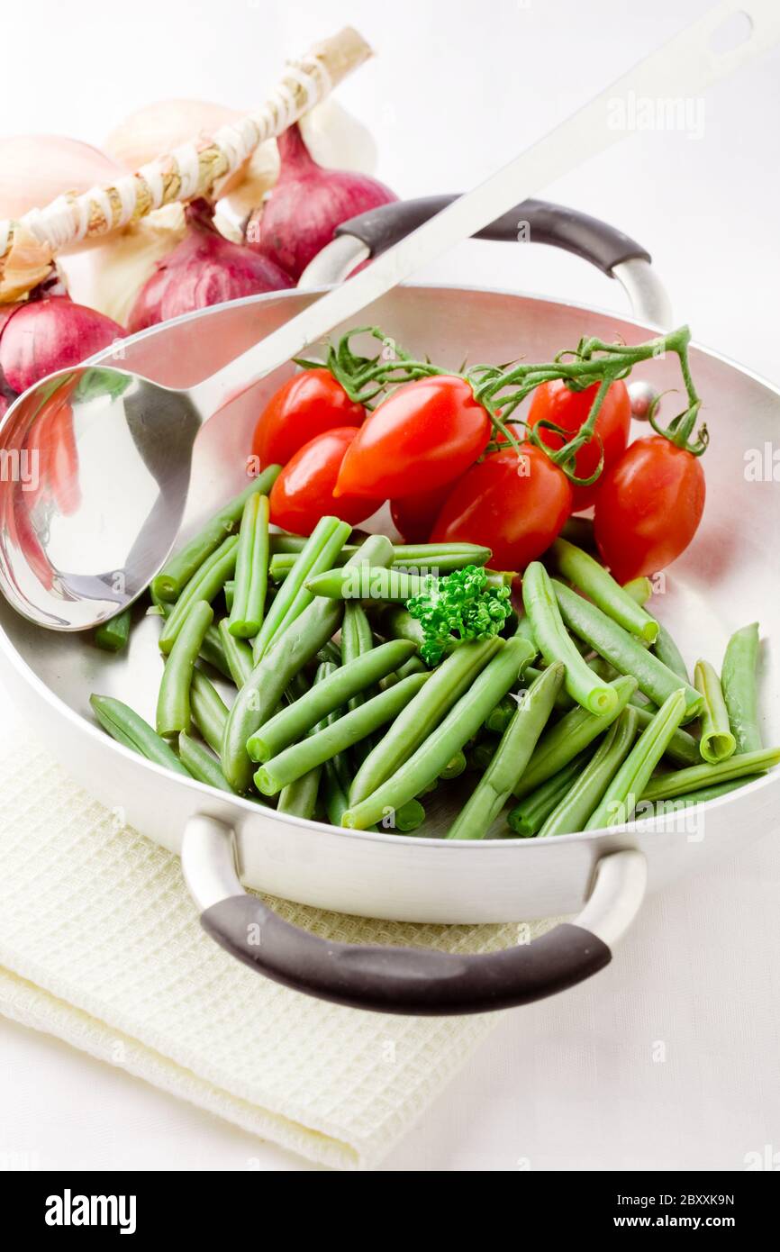 French Beans inside a pan Stock Photo - Alamy