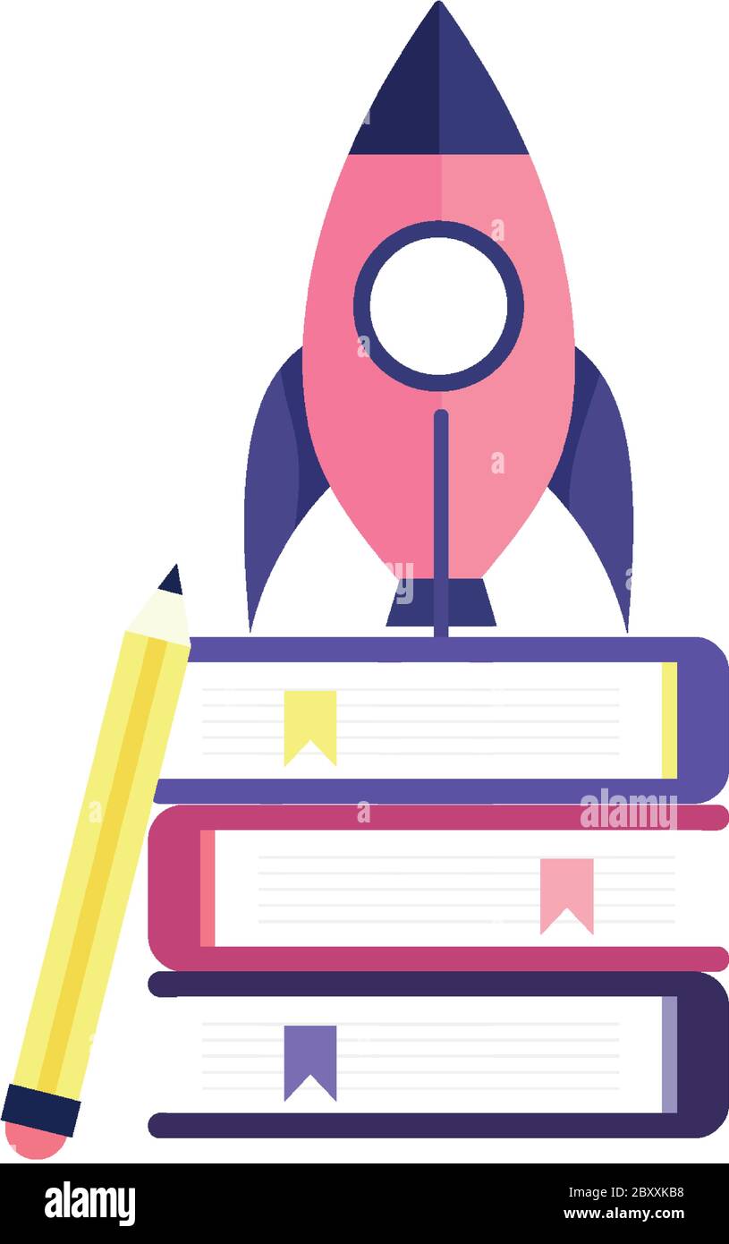 online education stack books and pencil cartoon homework vector ...
