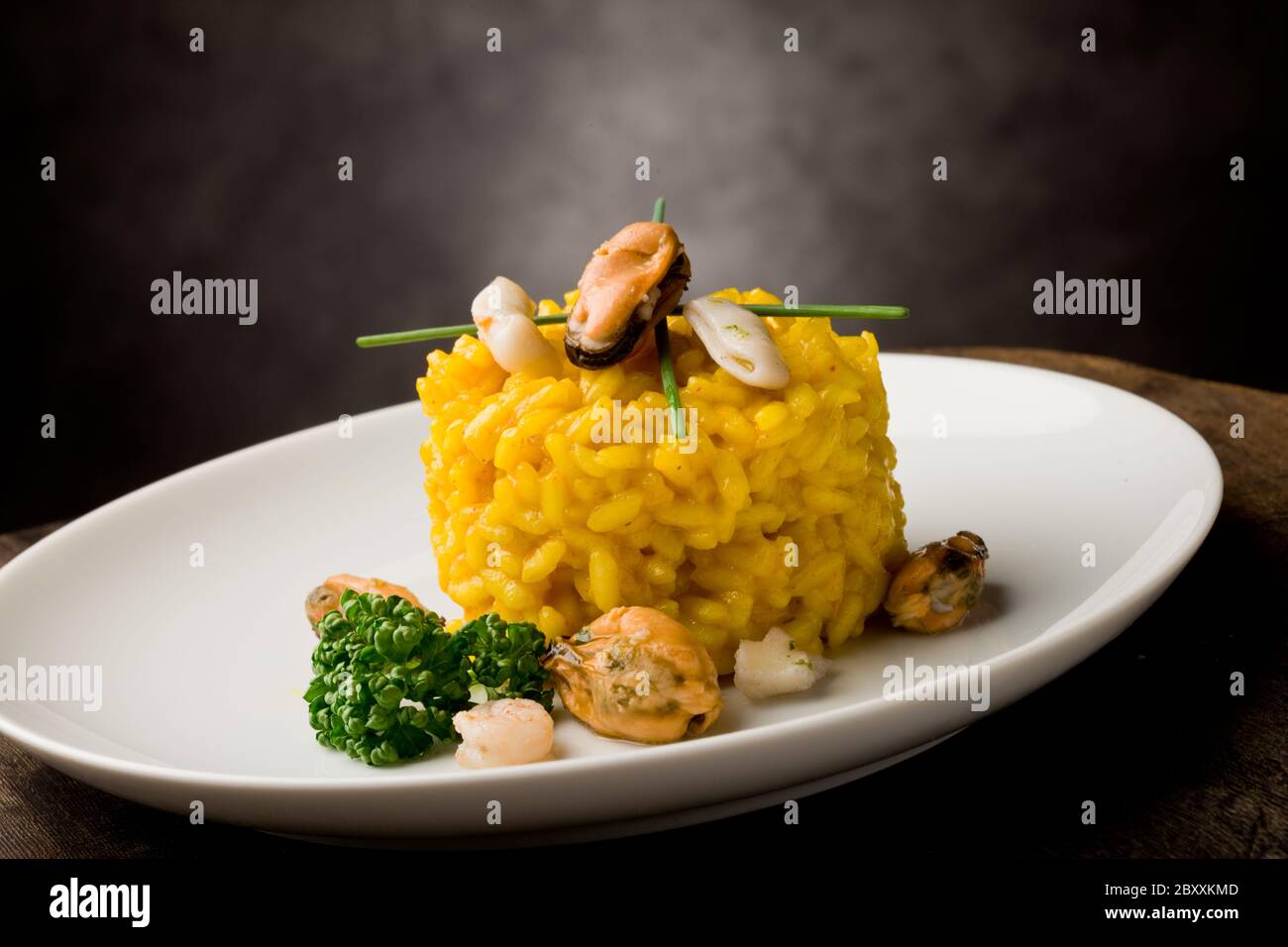 Risotto with saffron and seafood Stock Photo - Alamy