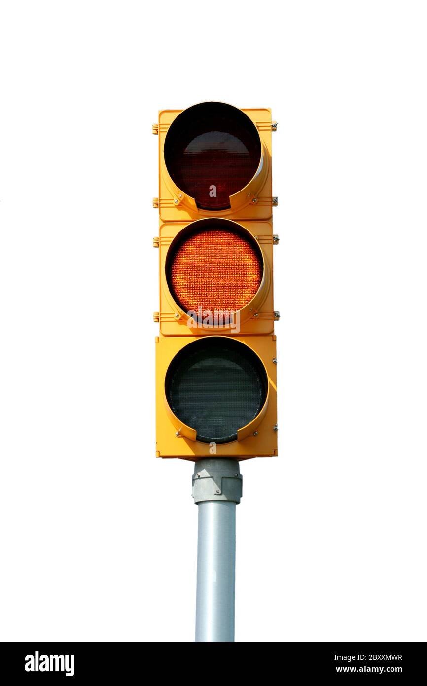 Isolated yellow traffic signal light on white Stock Photo - Alamy