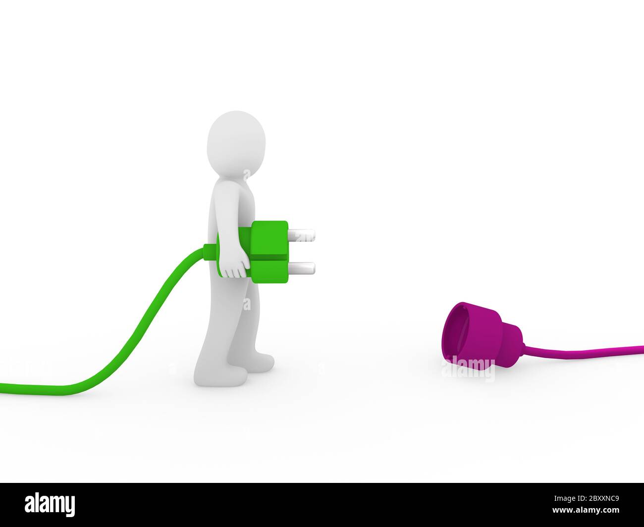3d human man plug green purple Stock Photo - Alamy