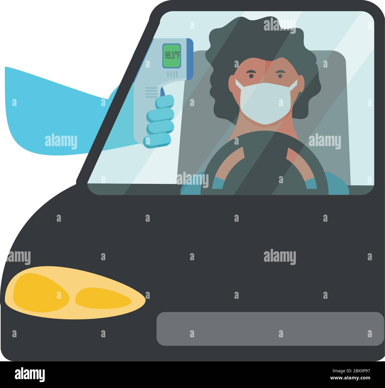 checking body temperature in the car on white background vector ...