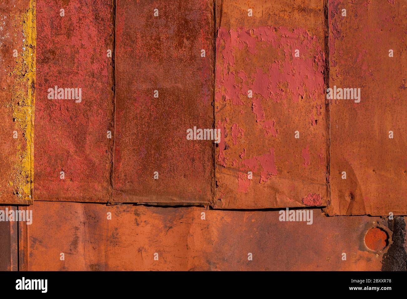 rusted tin sheets patchwork wall texture and flat background Stock ...