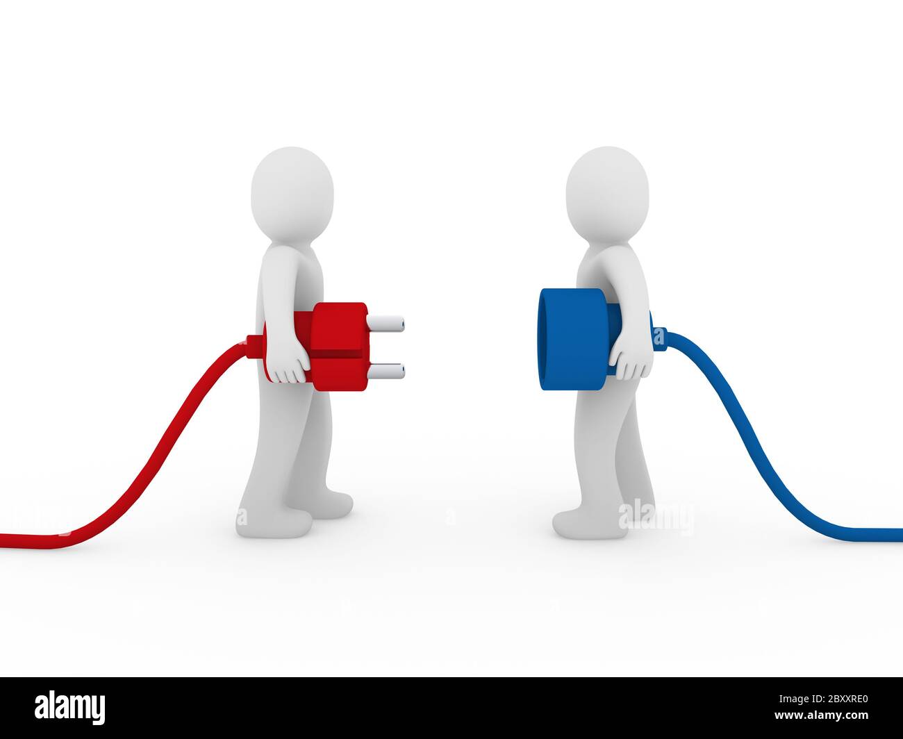 3d men plug red blue Stock Photo - Alamy