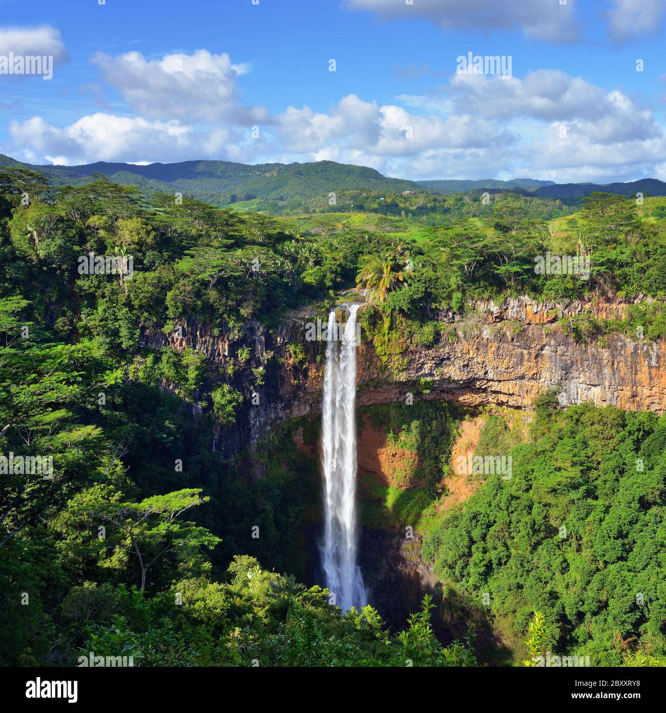 Scenic Chamarel falls in jungle of Mauritius island Stock Photo - Alamy