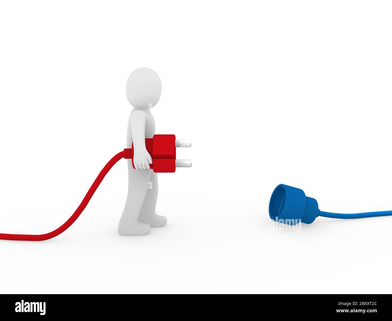 3d human man plug red blue Stock Photo - Alamy