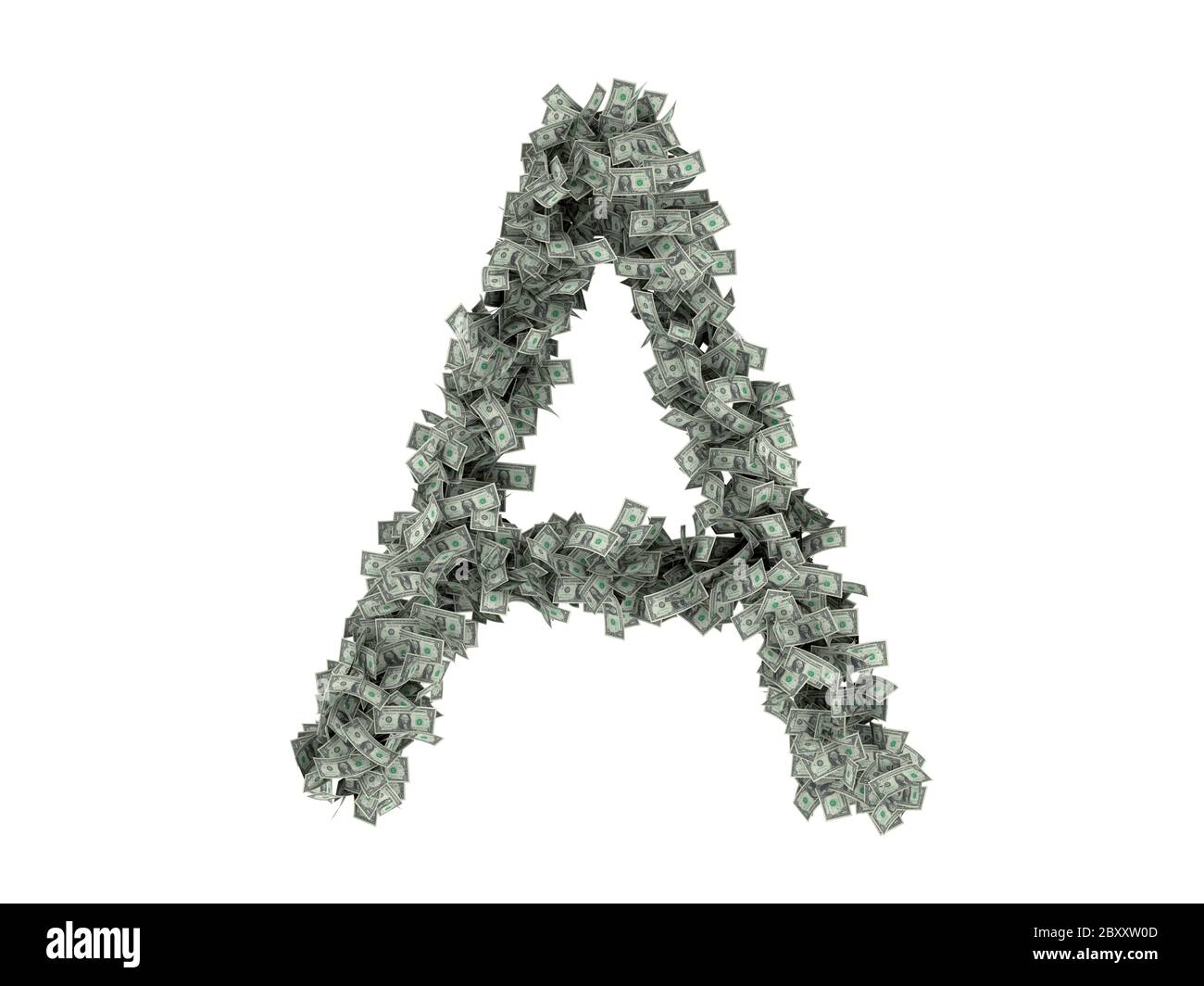 Letter from dollars. Alphabet isolate on white background. 3d rendering ...