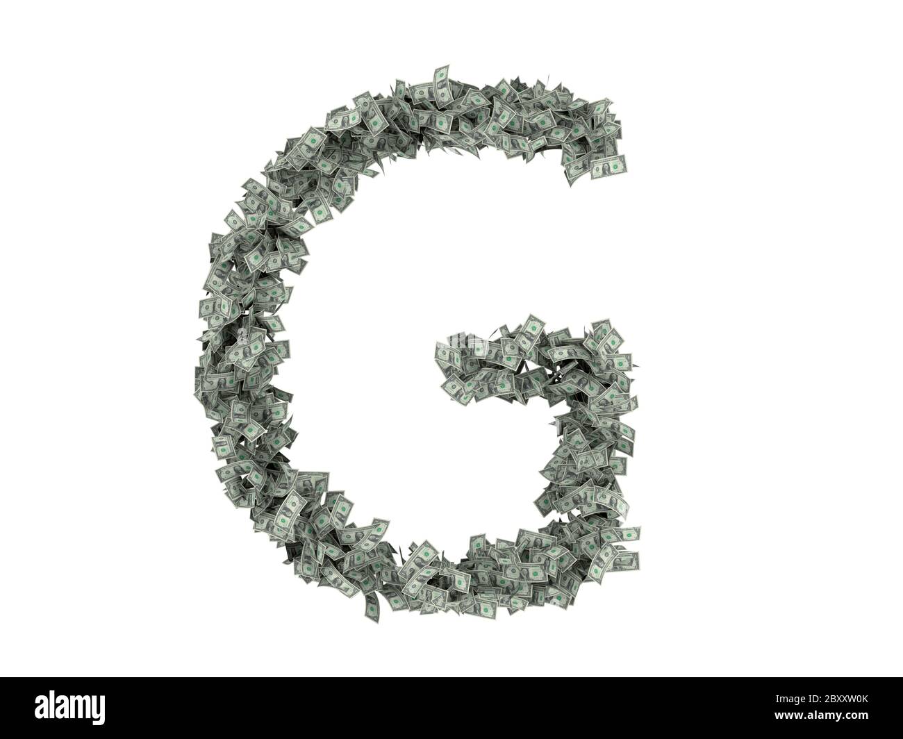 Letter from dollars. Alphabet isolate on white background. 3d rendering ...