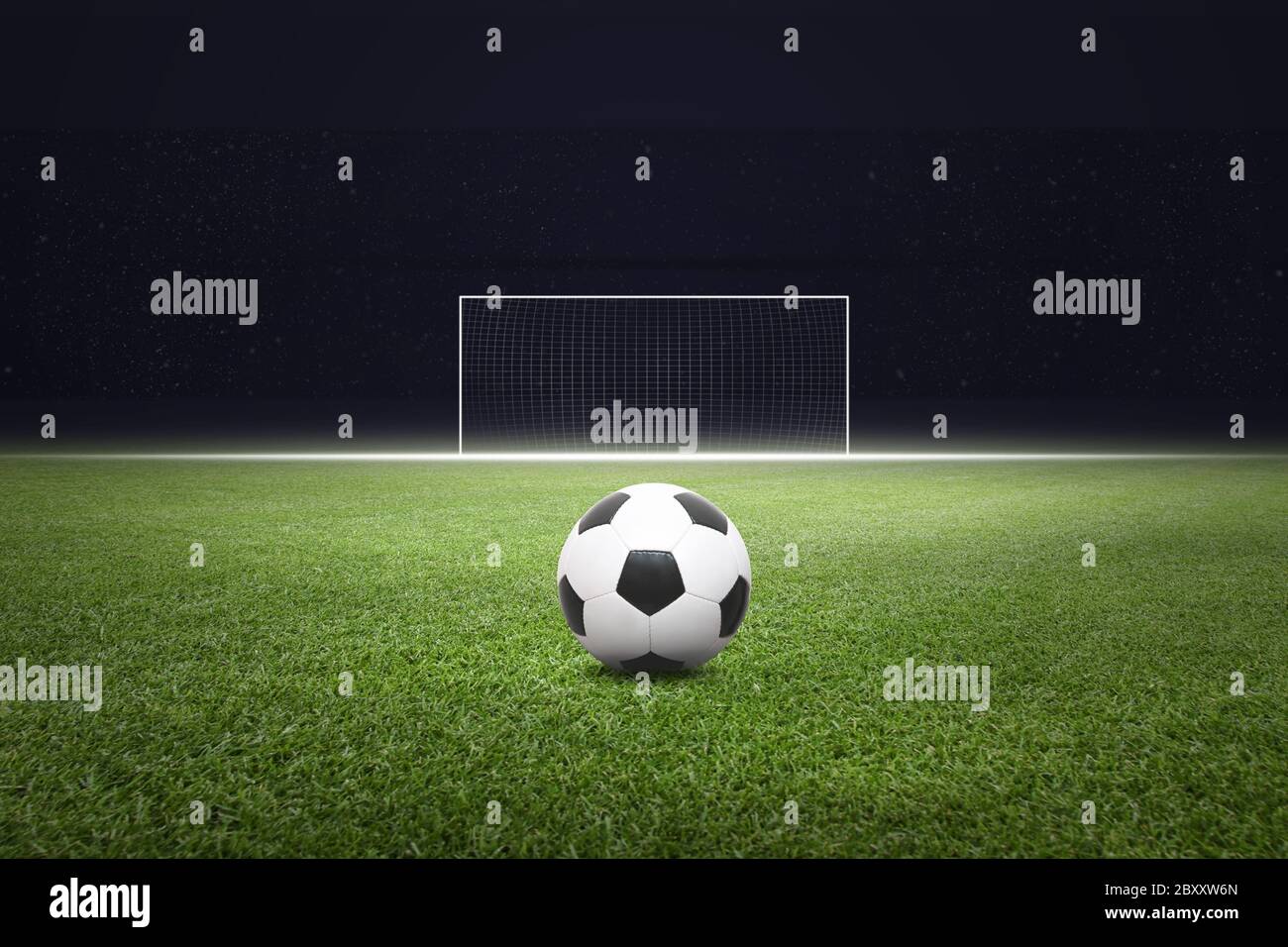 Football stadium, shiny lights, view from field. Soccer concept Stock ...