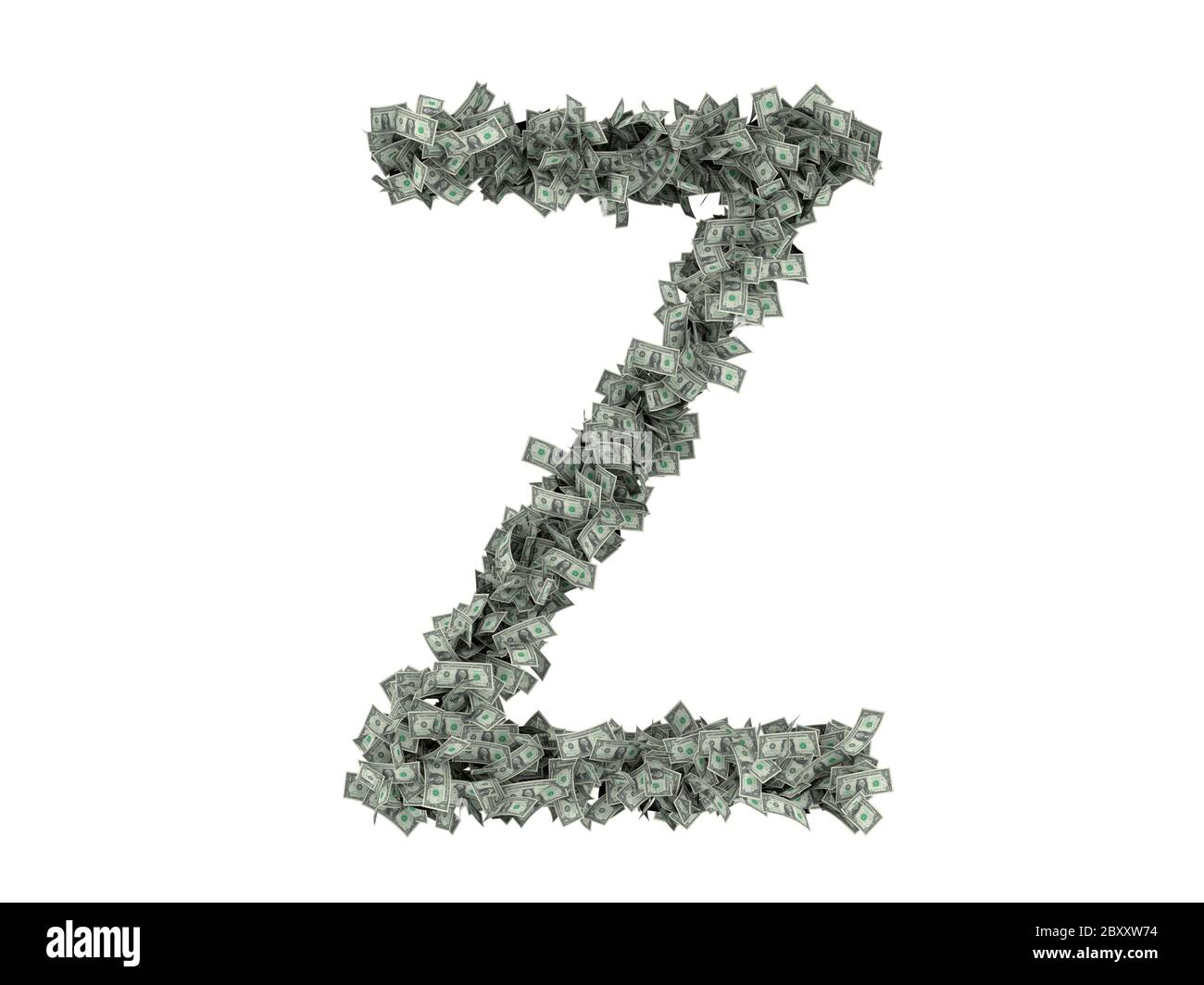 Letter from dollars. Alphabet isolate on white background. 3d rendering ...