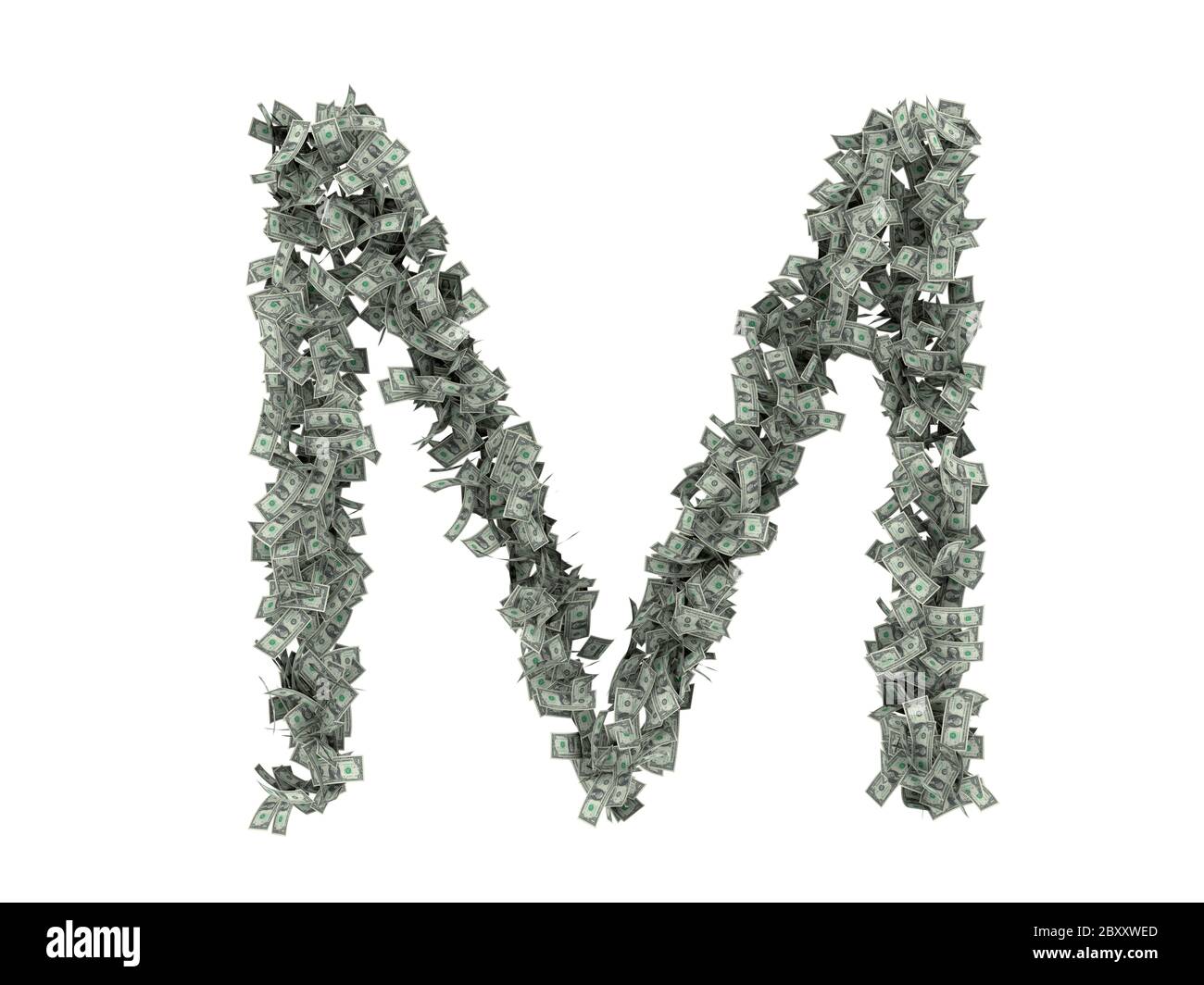 Letter from dollars. Alphabet isolate on white background. 3d rendering ...