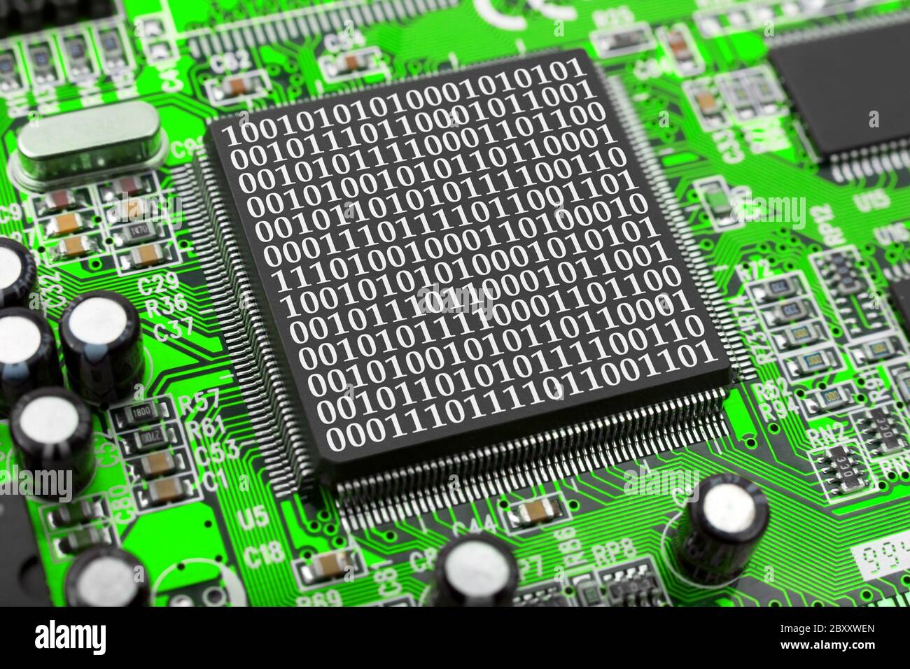 Computer chip and bytes Stock Photo - Alamy